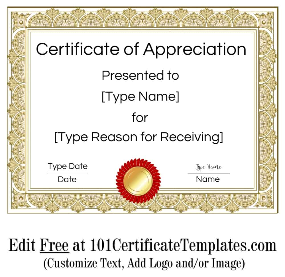 FREE Printable Certificate Of Appreciation Template Customize Online