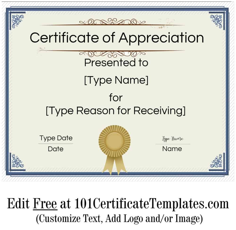 FREE Printable Certificate Of Appreciation Template Customize Online