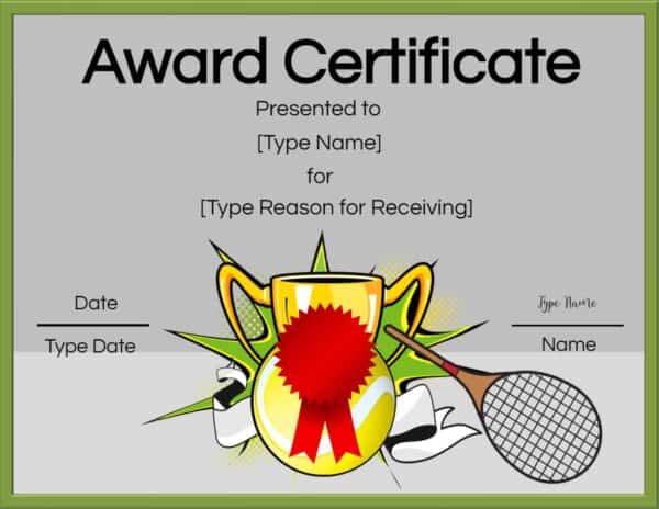 Free Tennis Certificates | Edit Online and Print at Home