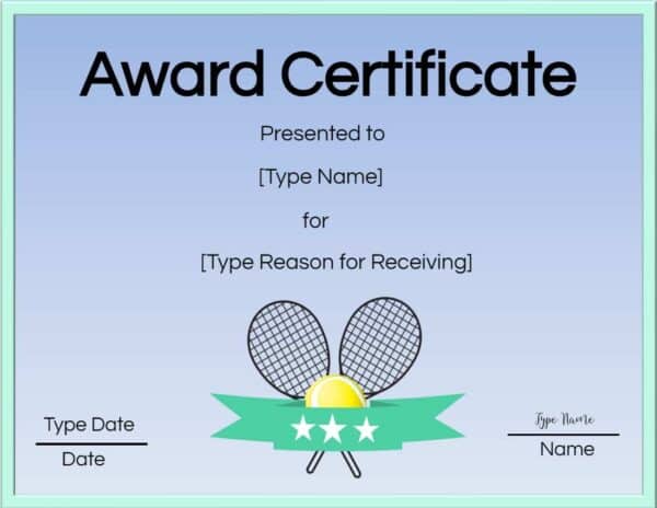 Free Tennis Certificates | Edit Online and Print at Home