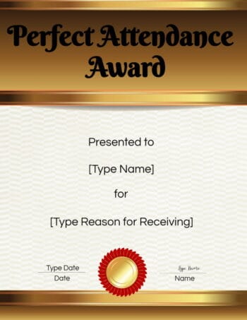 FREE Editable and Printable Perfect Attendance Award