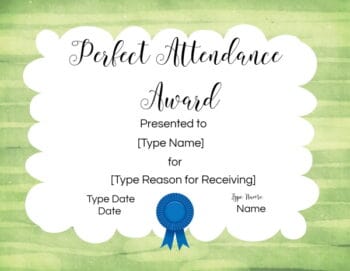 FREE Editable and Printable Perfect Attendance Award
