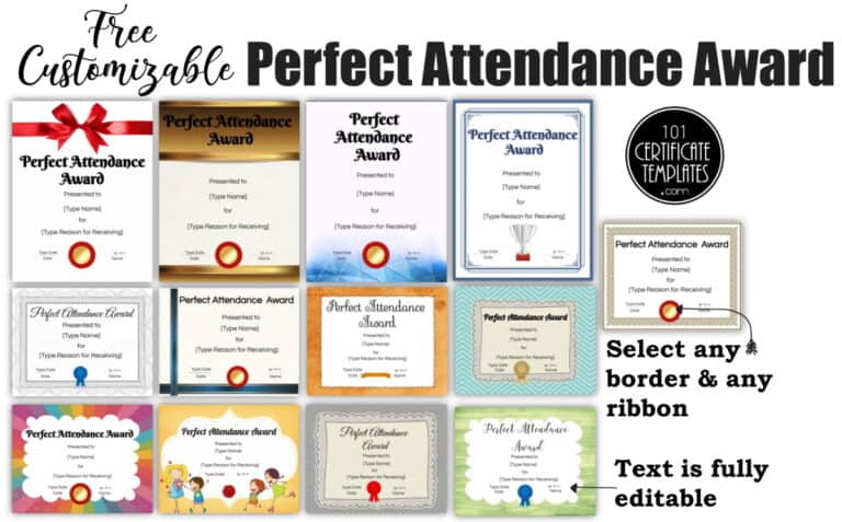 FREE Editable and Printable Perfect Attendance Award